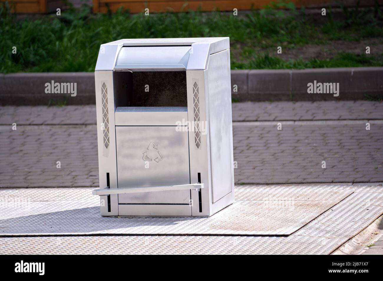 Stainless steel garbage cans for separate disposal of recycle trash on ...