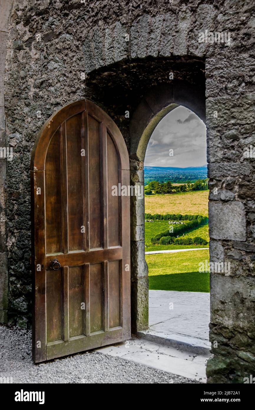 Open Wooden Door With View To Picturesque Landscape In Ireland Stock ...