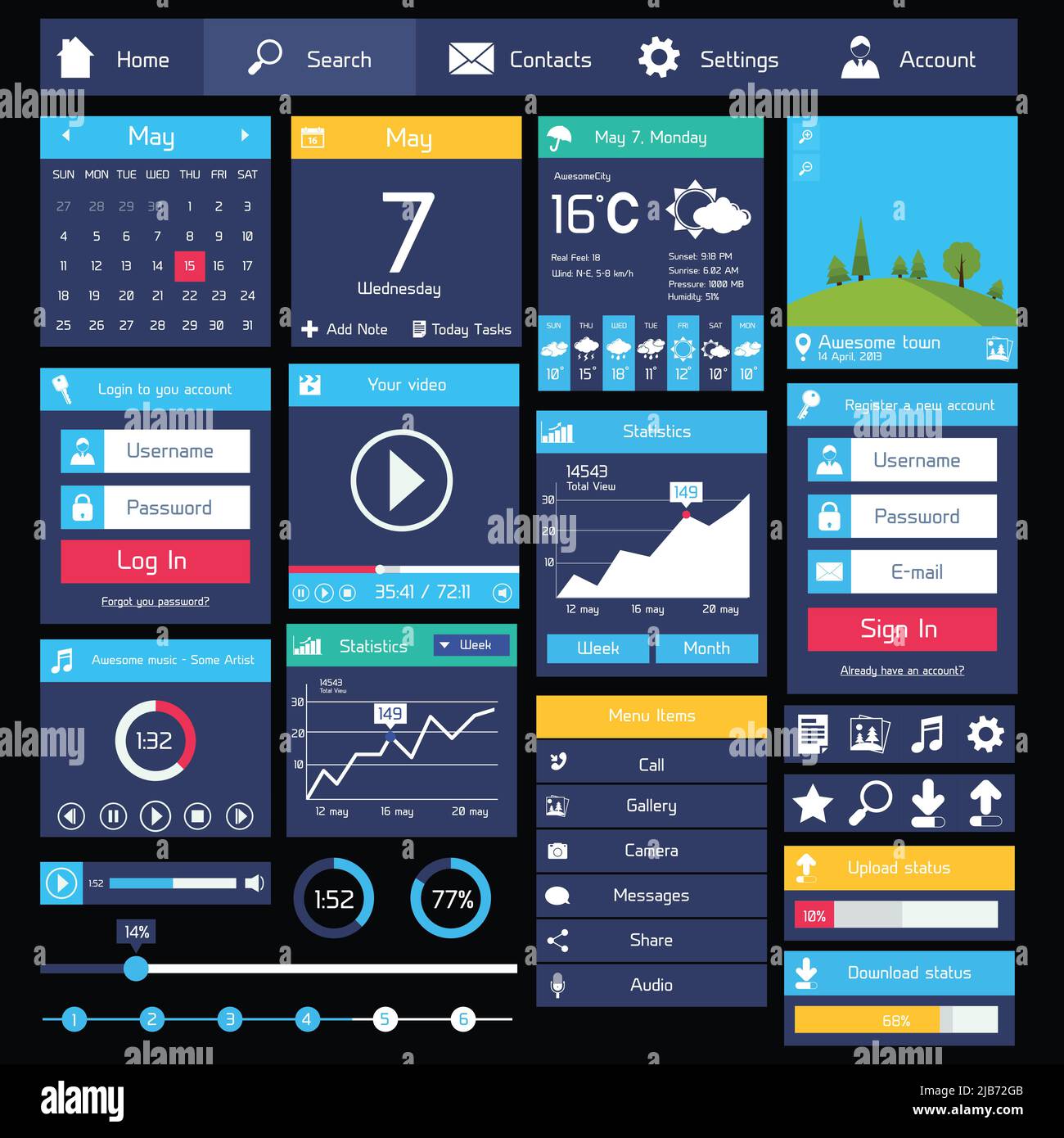 Flat user interface modern mobile design template with business ...