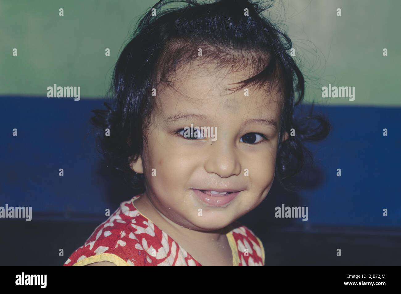Portrait Of Adorable Cute Indian happy funny baby with dimples age one ...
