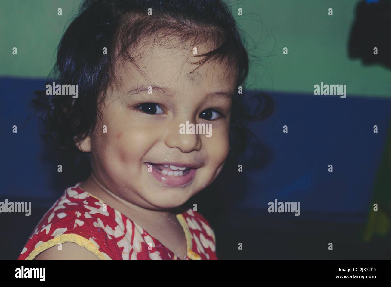 Portrait Of Adorable Cute Indian happy funny baby with dimples age one ...