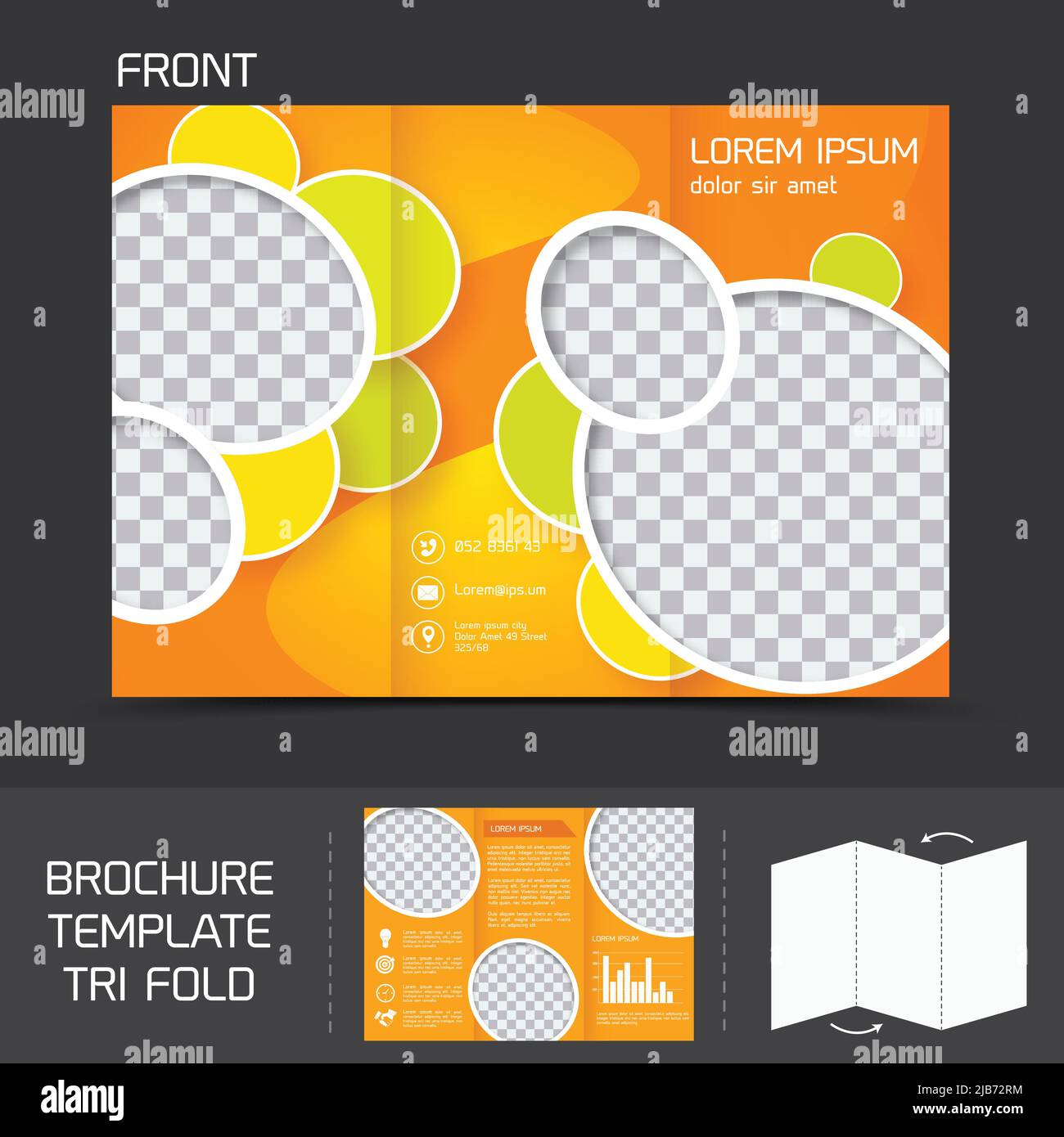 Orange circles brochure leaflet design template tri-fold corporate ...