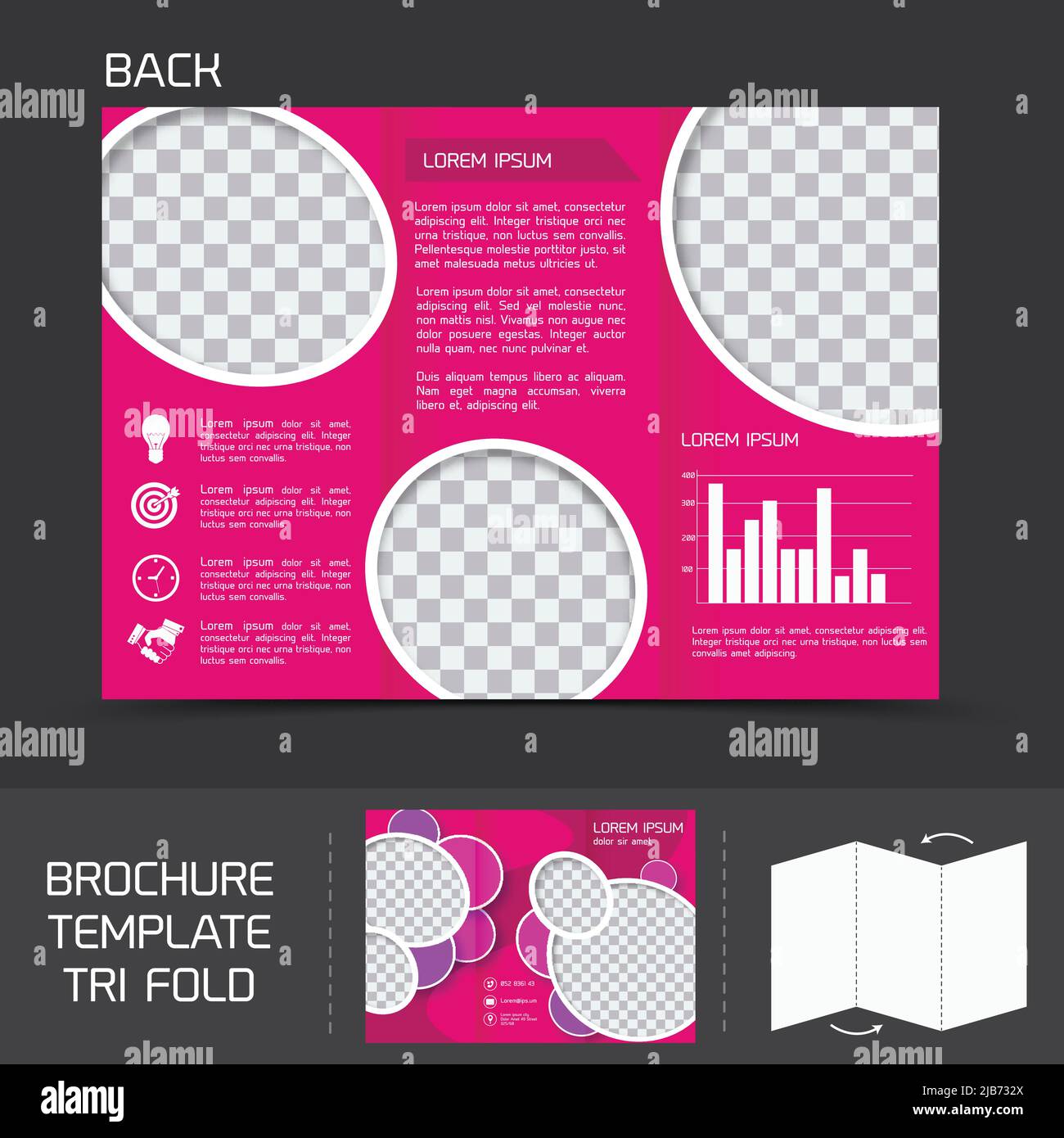 Pink business paper brochure leaflet tri-fold design back template with ...