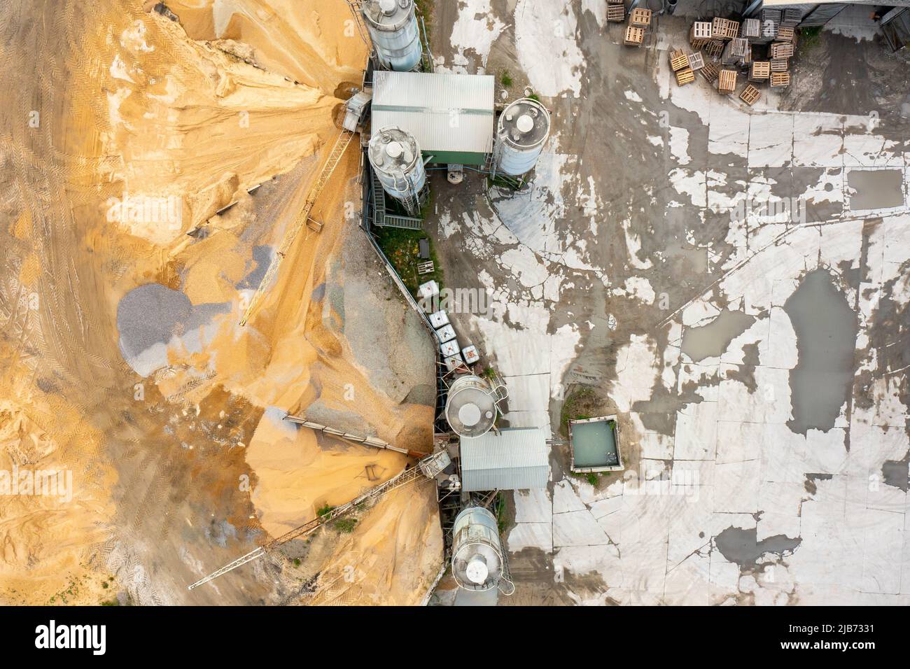 Cement Factory. Concrete Elements. Aerial View of Industrial Place ...