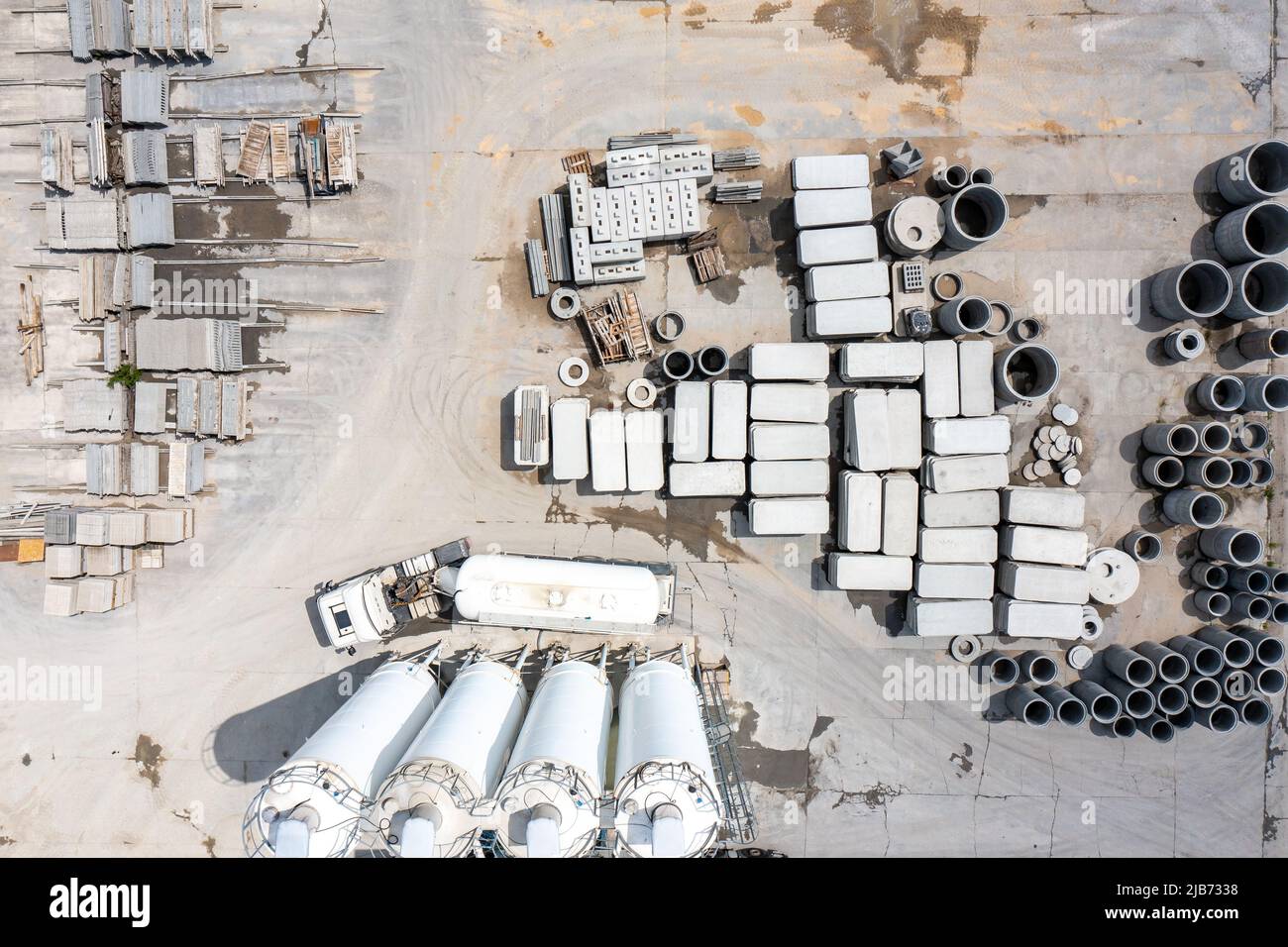 Cement Factory. Concrete Elements. Aerial View of Industrial Place ...