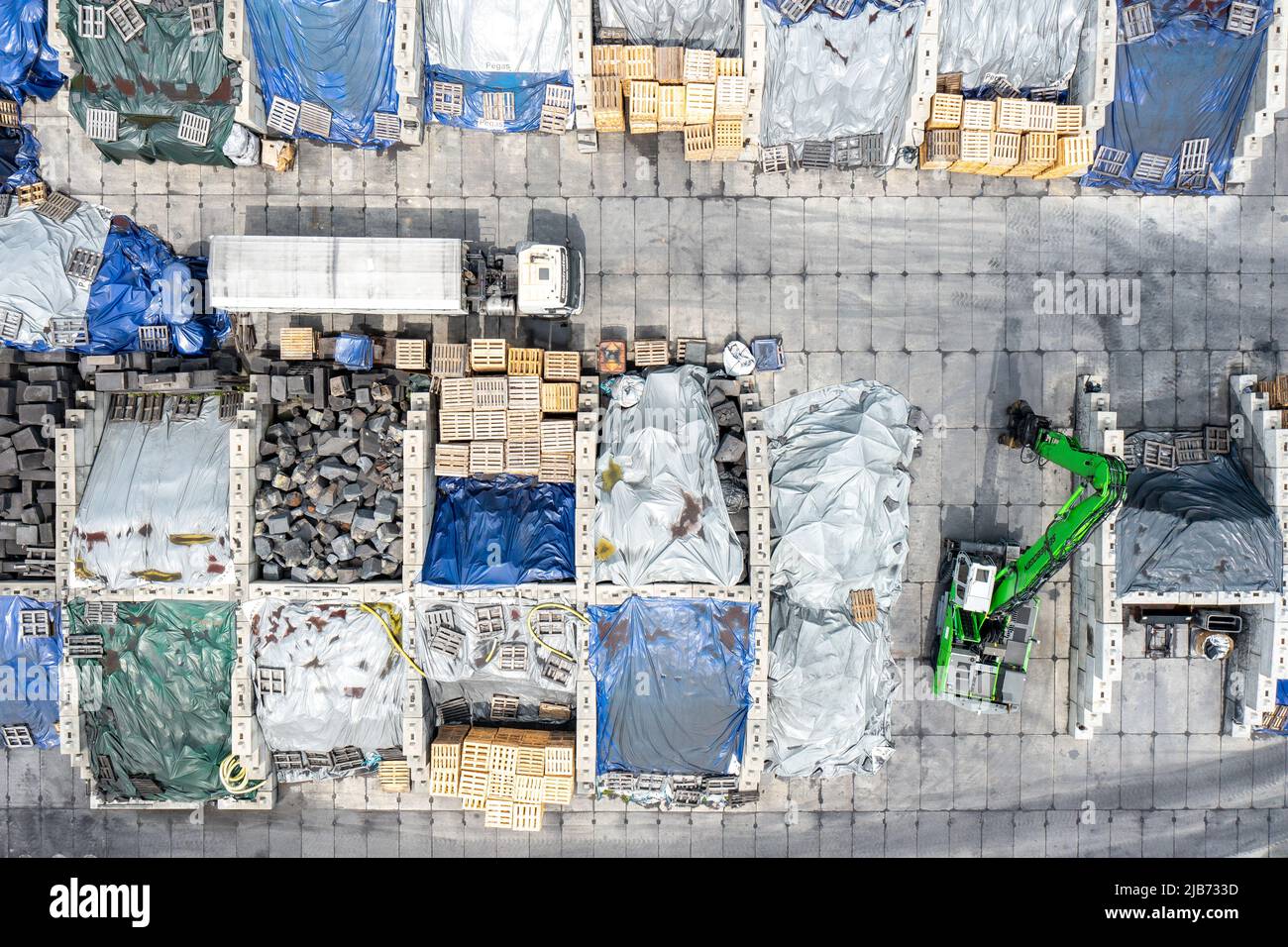 Aerial view of Scrap Storage. Industrial Background. Straw Recycling ...