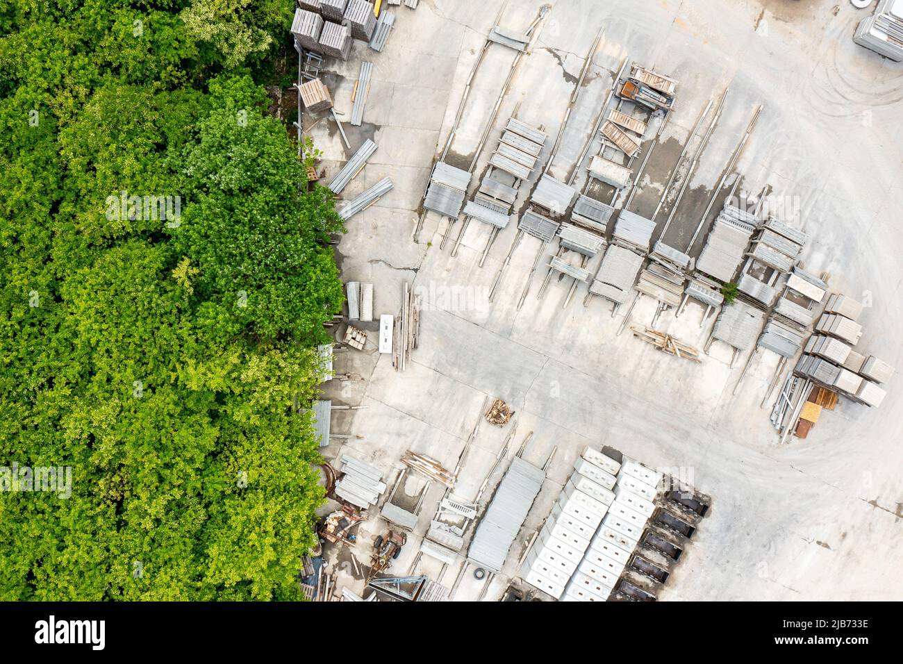 Cement Factory. Concrete Elements. Aerial View of Industrial Place ...