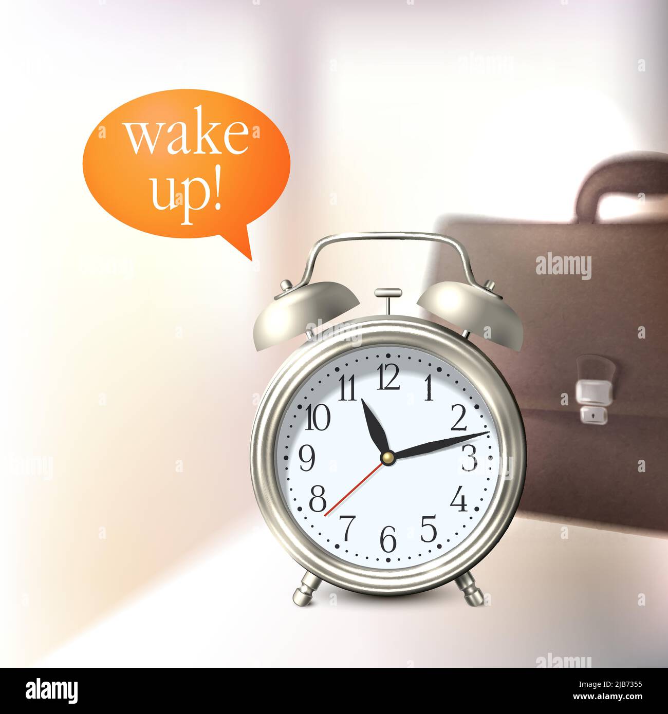 Alarm clock and briefcase business wake up background vector ...