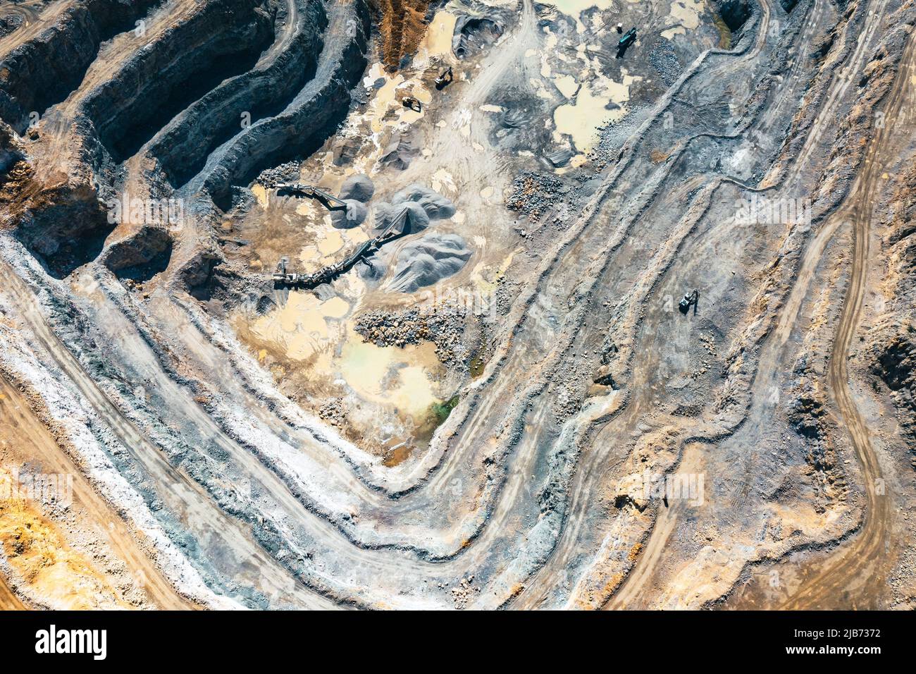 Dolomite Mine. Industrial Terraces. Aerial view of open pit mining ...