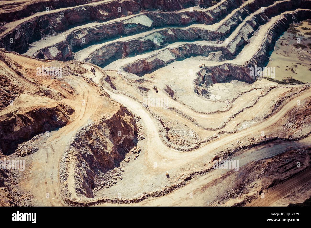 Dolomite Mine. Industrial Terraces. Aerial view of open pit mining ...