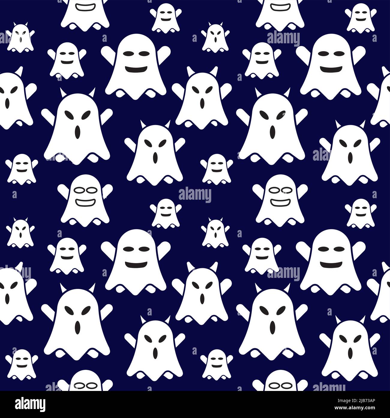 Cute ghost seamless pattern design template. Flat character vector illustration. Navy Blue color ...