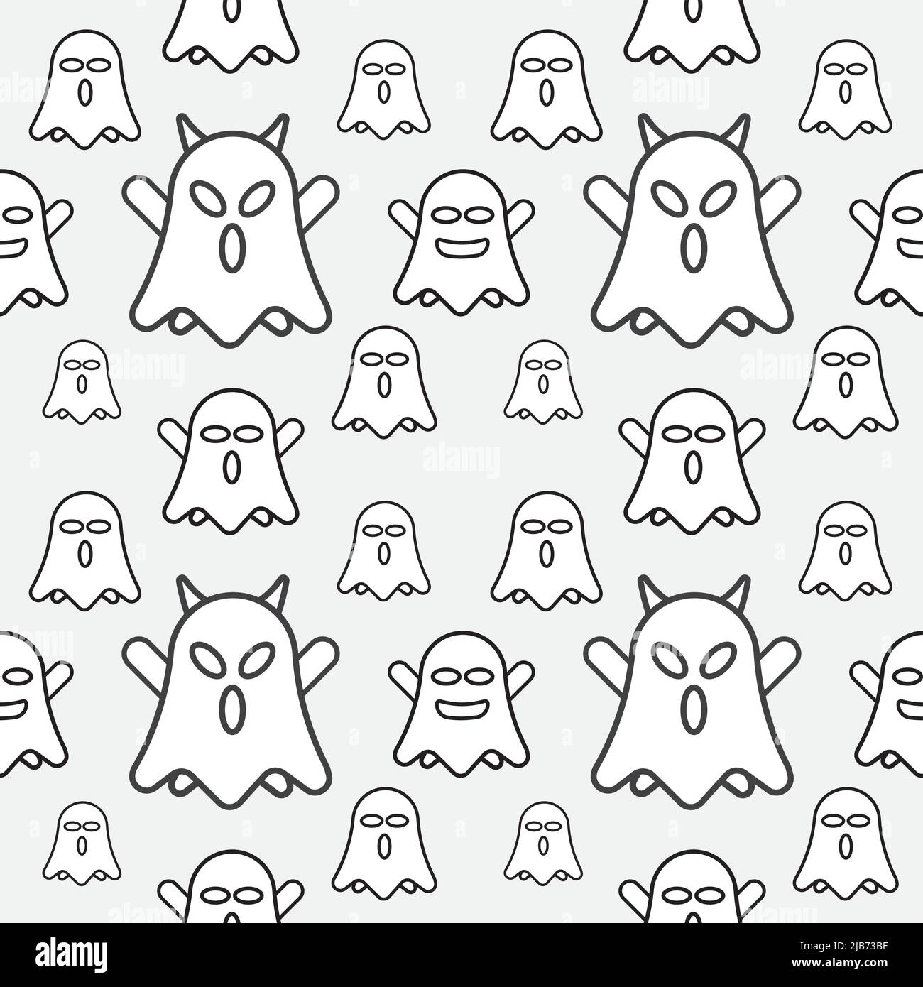 Cute white ghost seamless pattern design template. Black outline design ...
