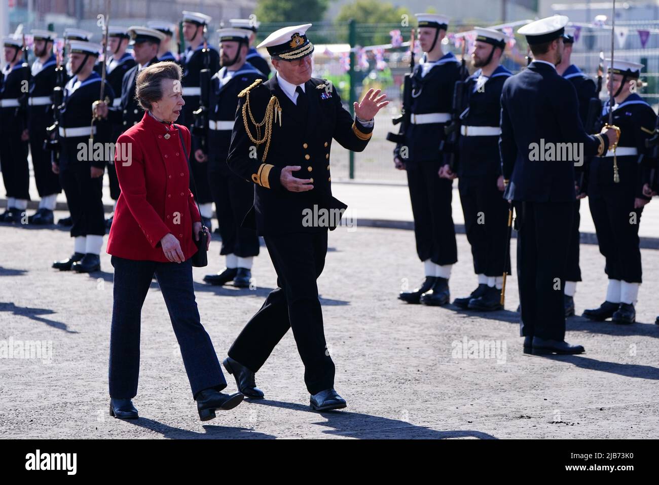 The Princess Royal with Rear Admiral Iain Lower during her visit to HMS ...
