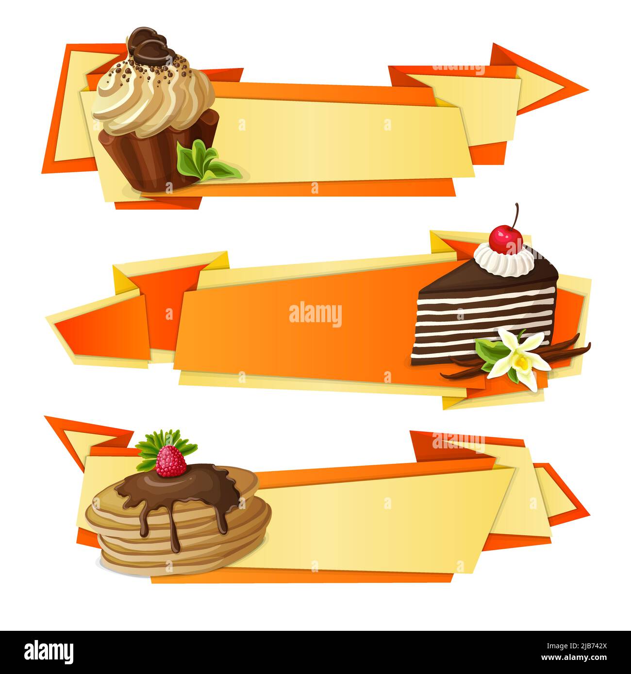Decorative Sweets Food Paper Banners Set With Chocolate Muffin Vanilla
