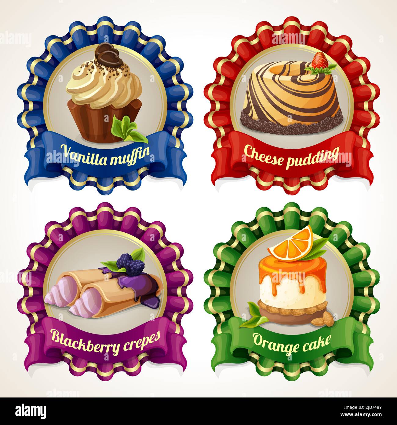 Decorative sweets ribbon banners set with vanilla muffin cheese pudding ...