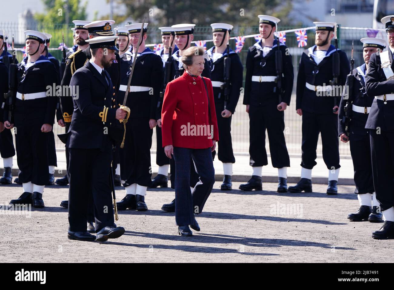 The Princess Royal inspecting the crew during her visit to HMS Albion ...