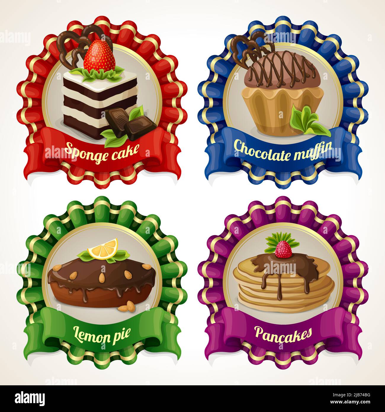 Decorative sweets ribbon banners set with sponge cake chocolate muffin ...