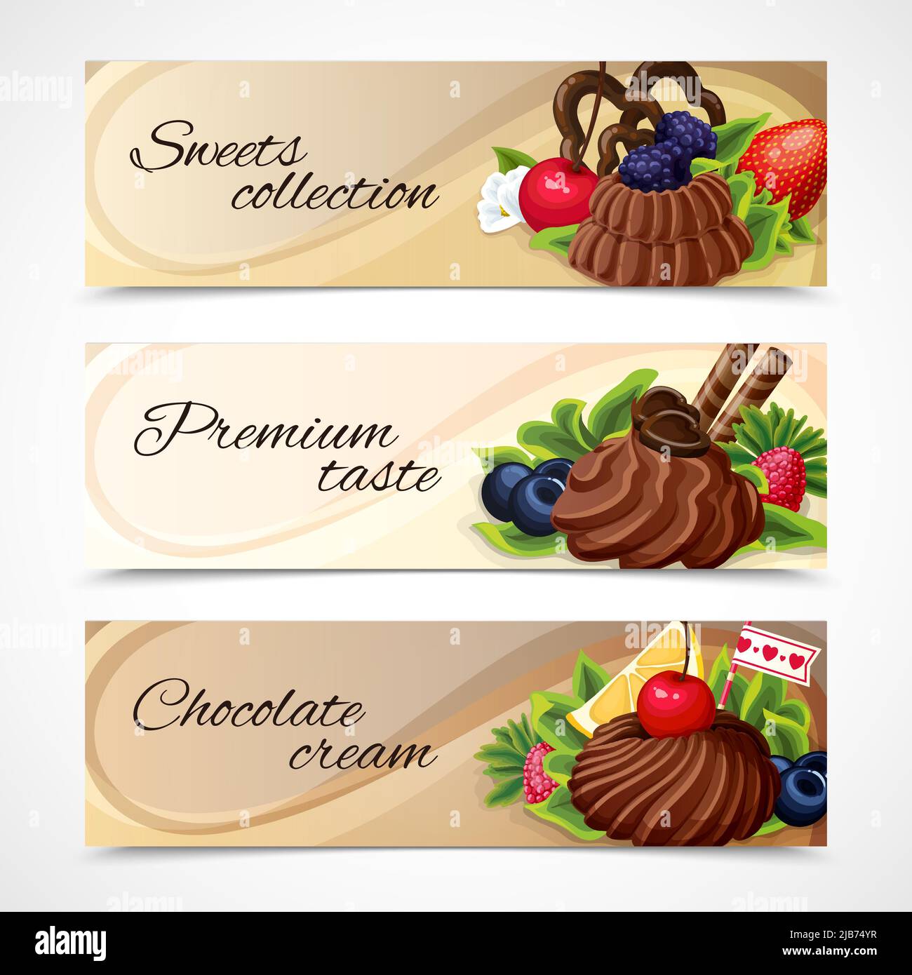 Decorative sweet desserts horizontal banners premium taste collection ...