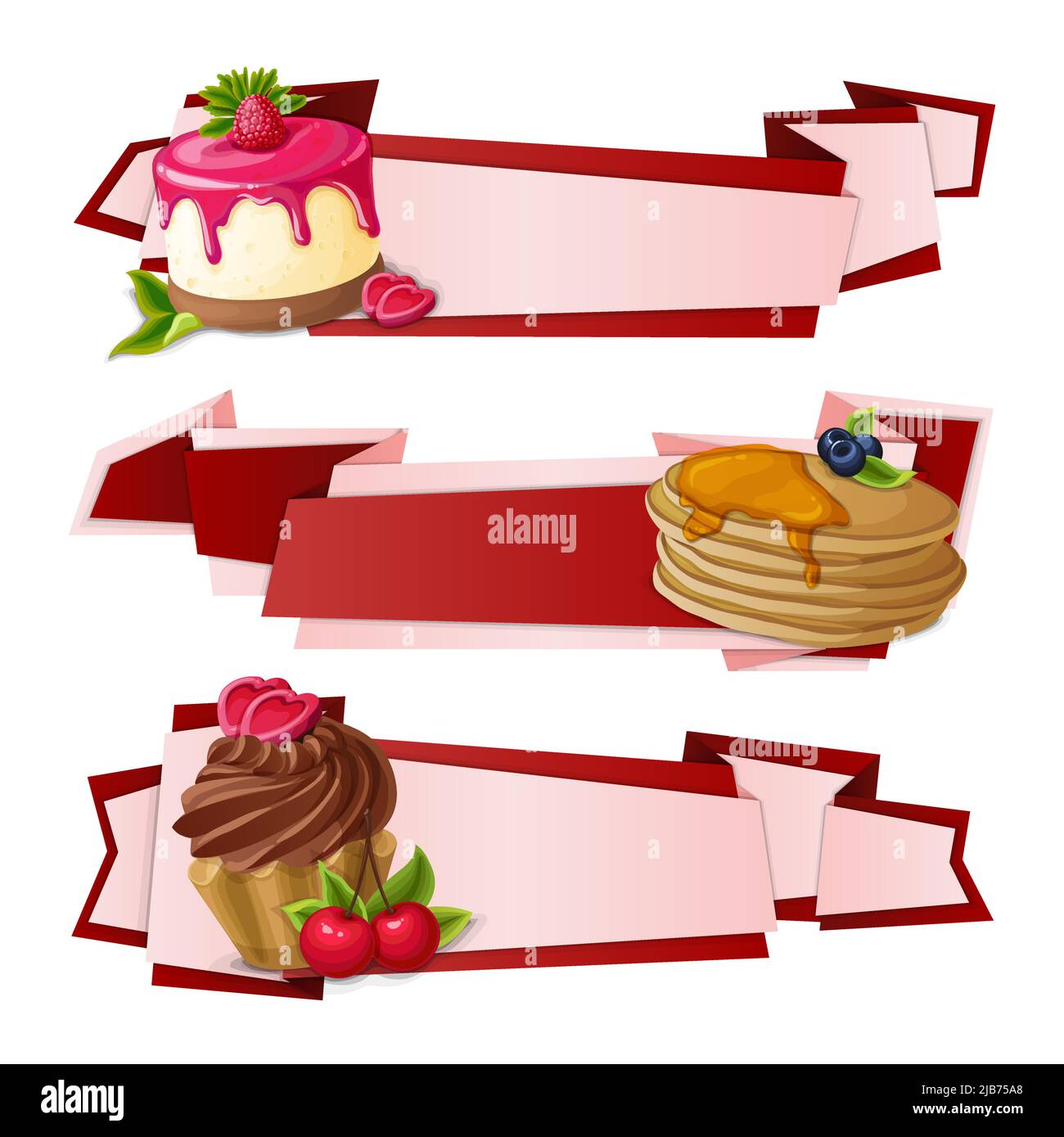 Decorative sweets food paper banners set with raspberry pudding ...
