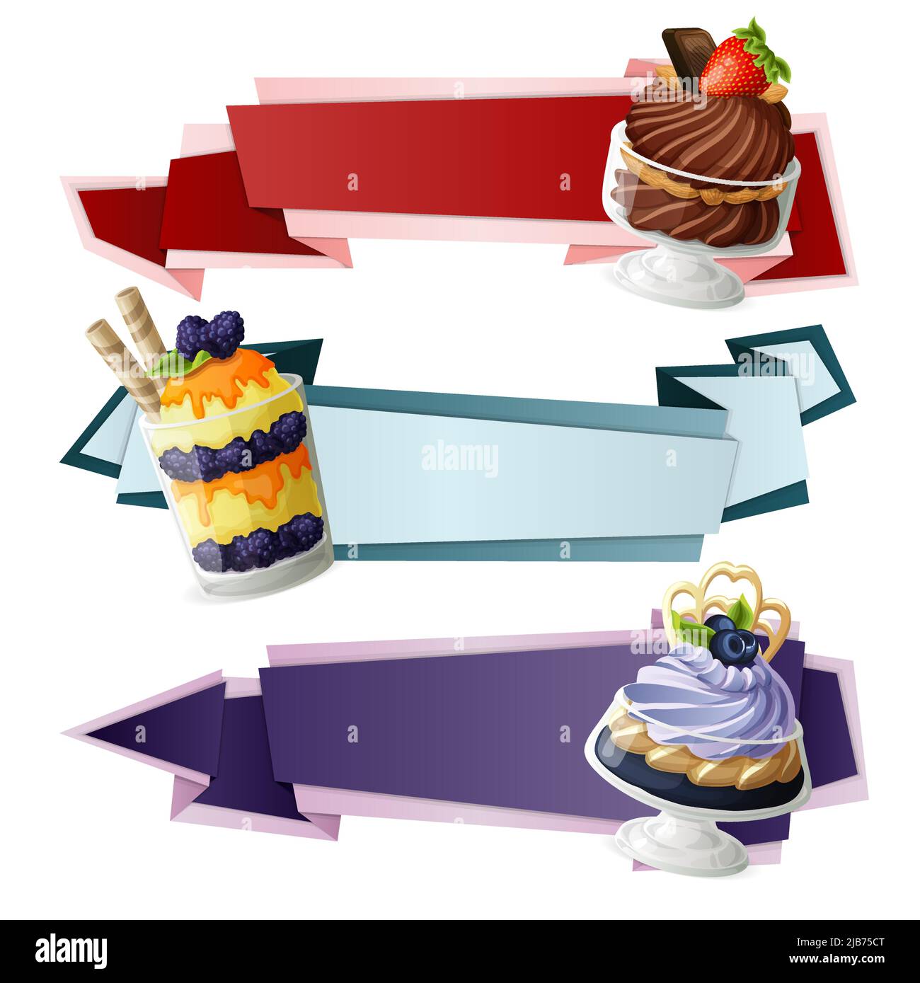 Decorative sweets food paper banners set with blackberry blueberry ...