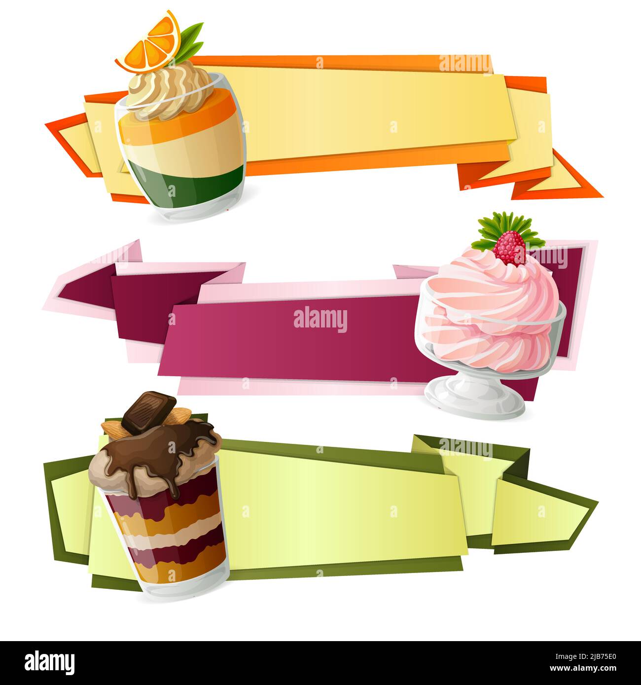 Decorative sweets food paper banners set with raspberry cream citrus ...