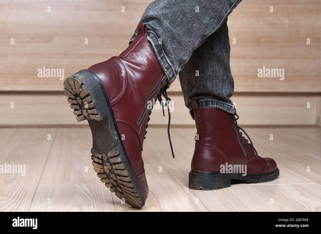 Stepping black leather shoe hi-res stock photography and images - Alamy