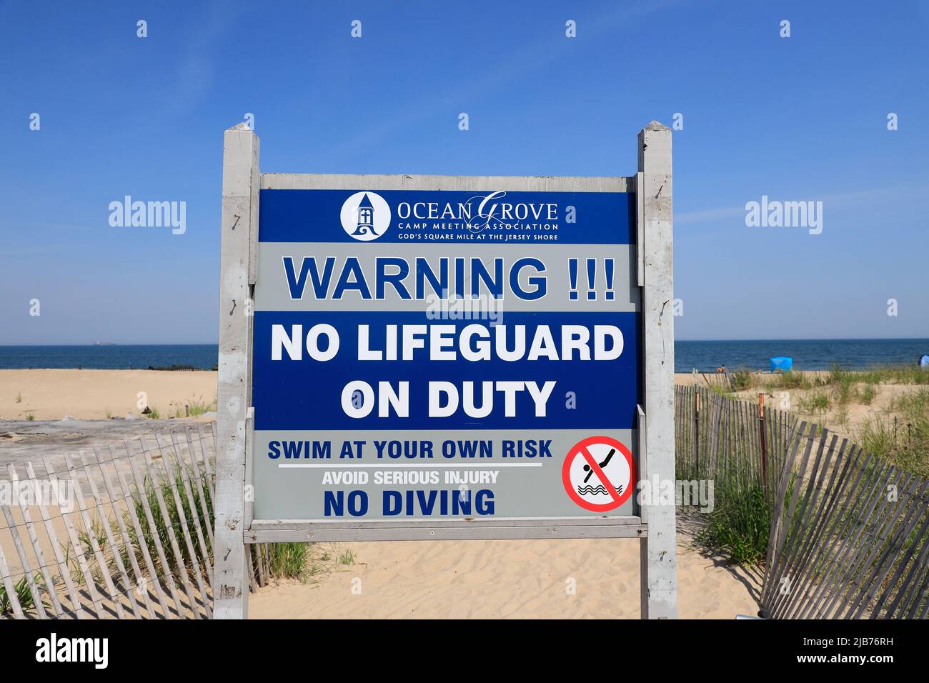 No lifeguard on duty warning sign on beach of Ocean Grove.New Jersey ...