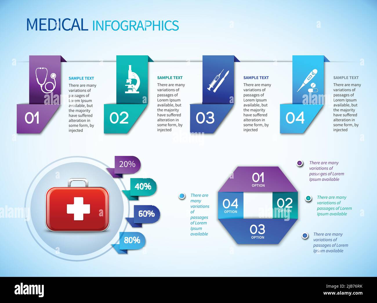 Origami infographics medical elements template with ribbon options and ...