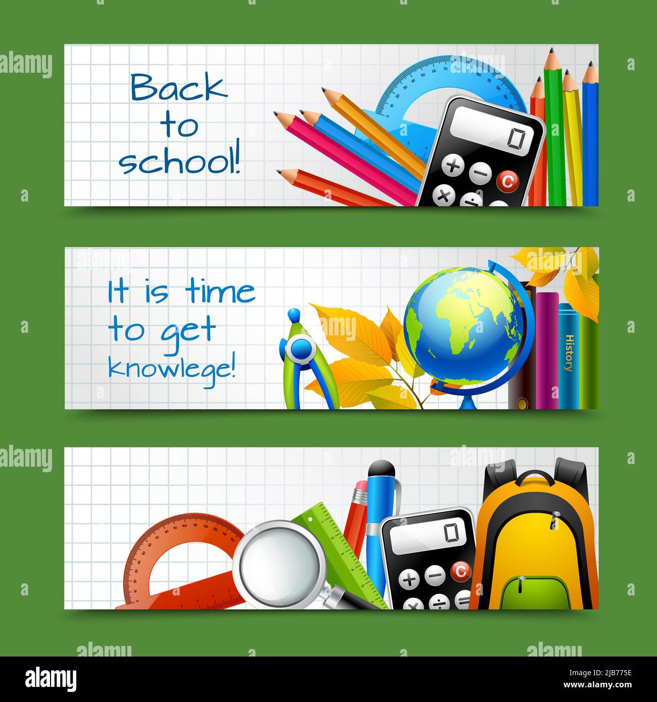 Squared notebook paper back to school education knowledge time banners ...