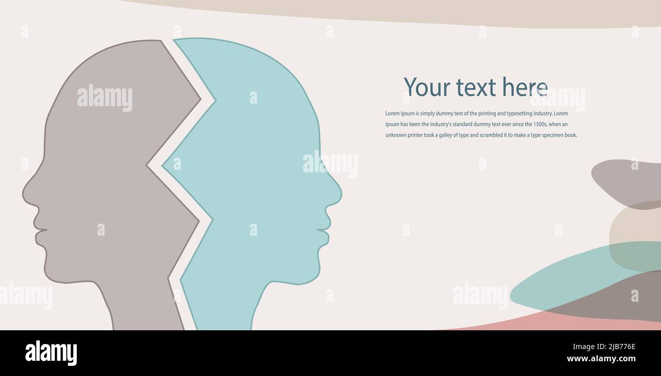 Metaphor bipolar disorder mind mental. 2 Head silhouette. Double face ...