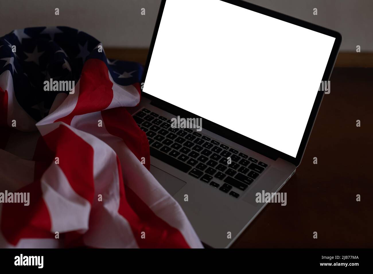 Laptop with USA flag, screen Isolated on white background Stock Photo ...