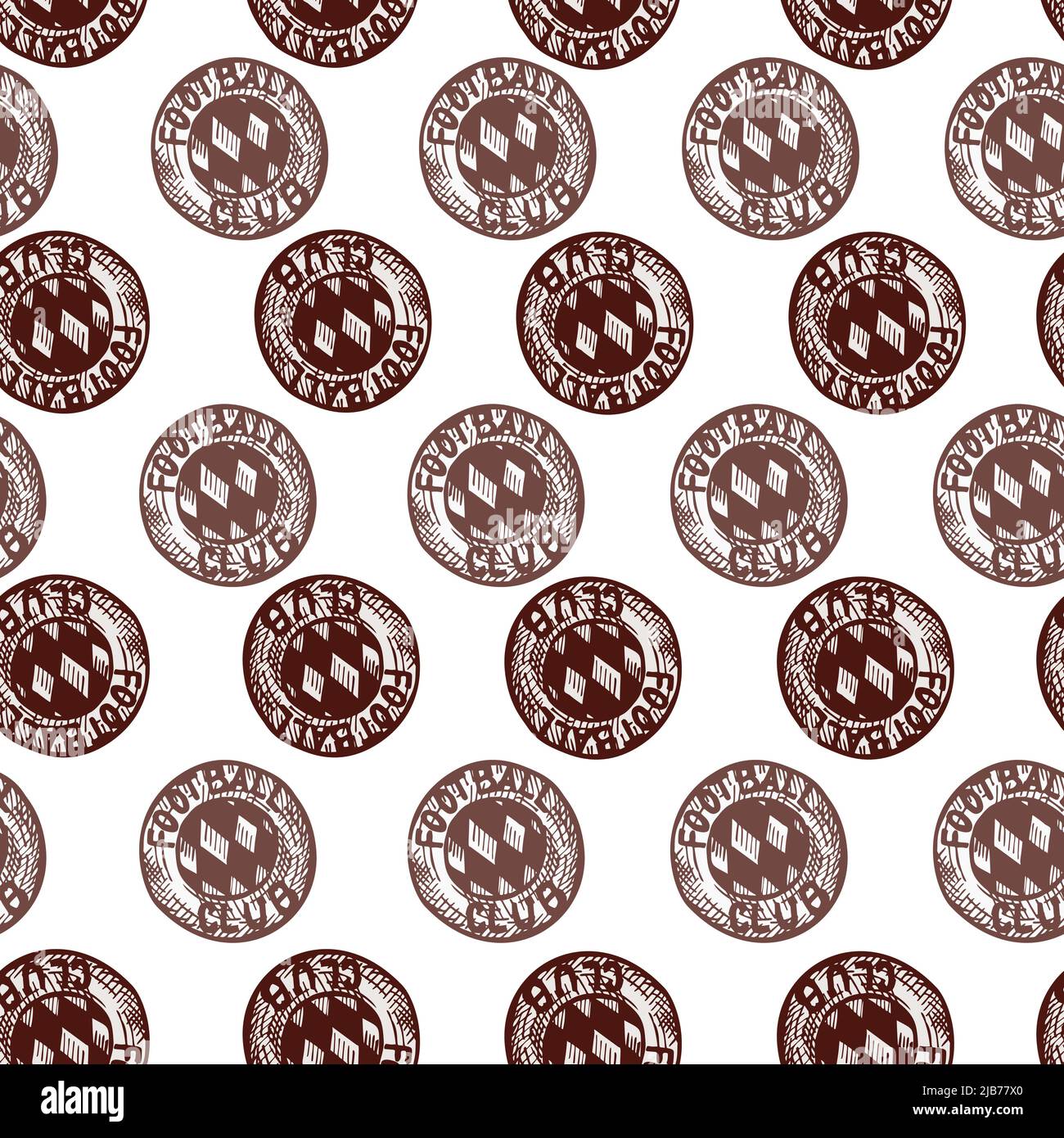 Football emblem engraving seamless pattern. Vintage background sport ...