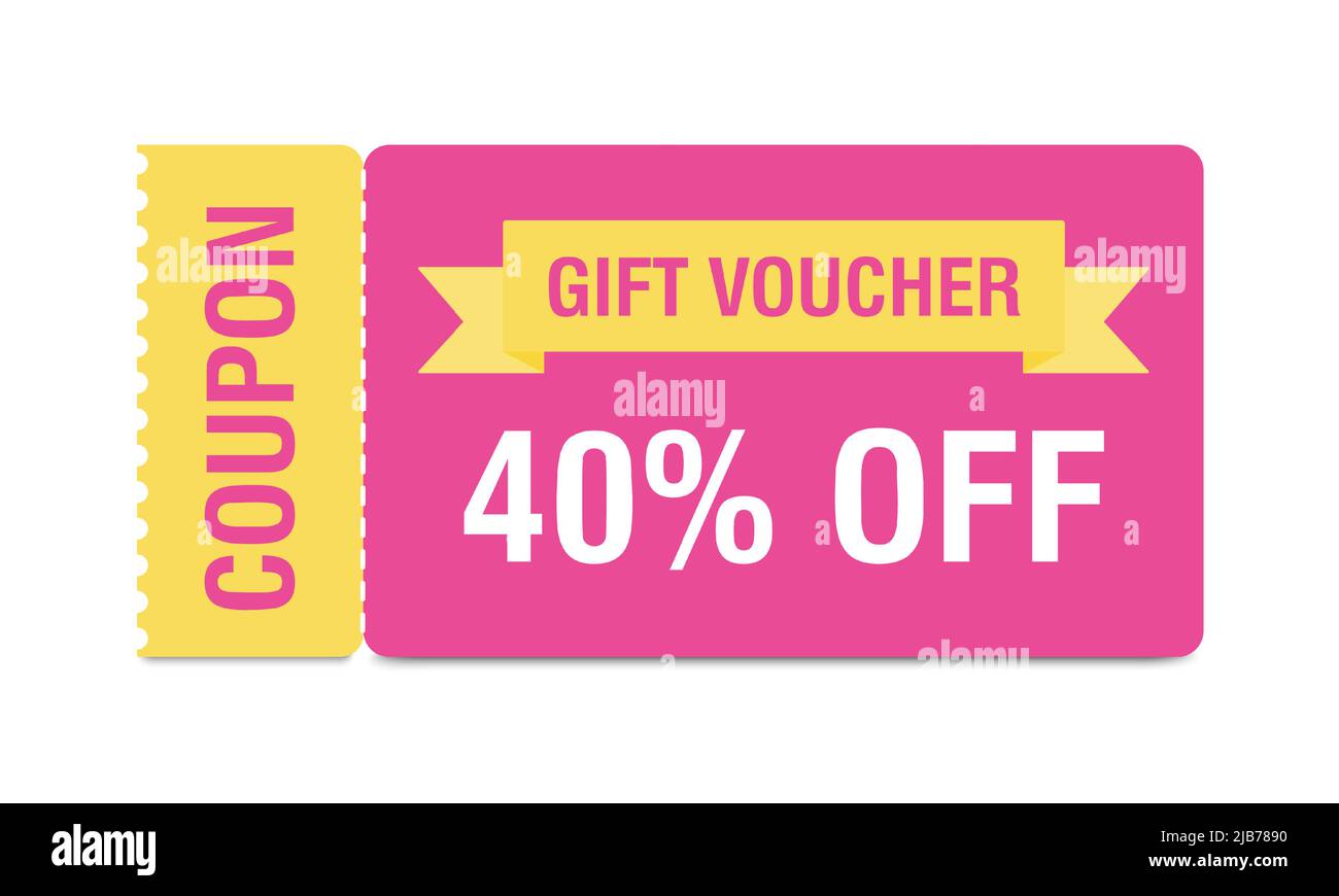 Coupon mockup with 40 percent off. Discount voucher, gift coupon ...