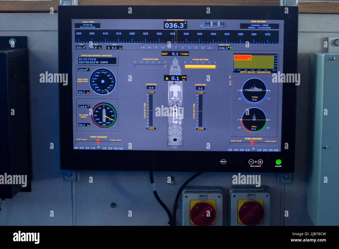 The screen of a monitoring system aboard UK Navy ship, HMS Severn ...