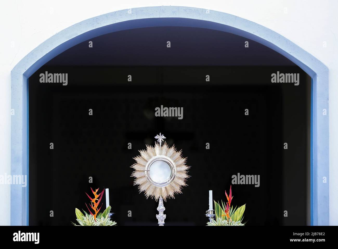 ostensory - rear view of a Blessed Sacrament exposed in a Catholic ...