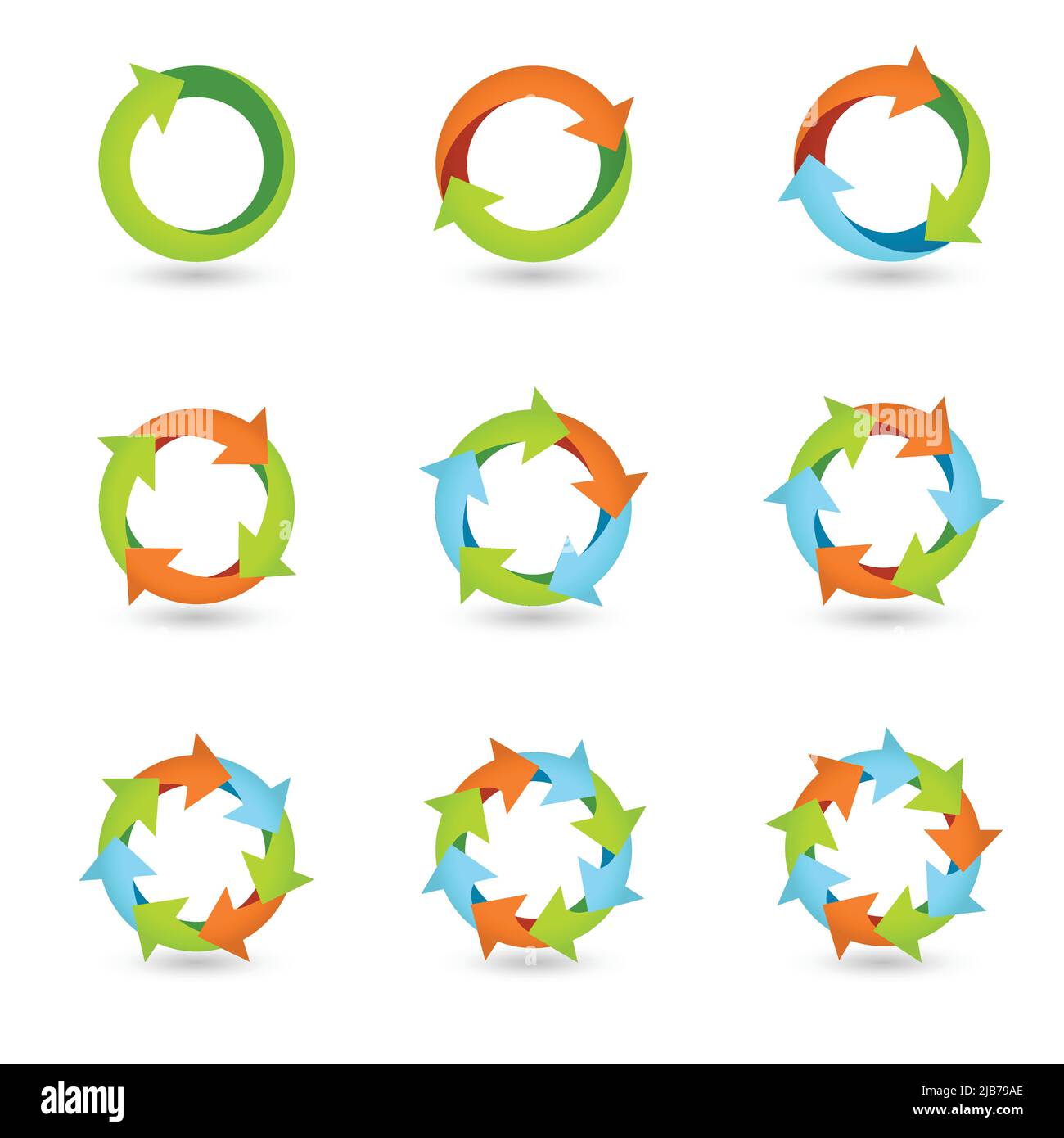Circle round colored icons set loop cycle repeat redo signs isolated ...