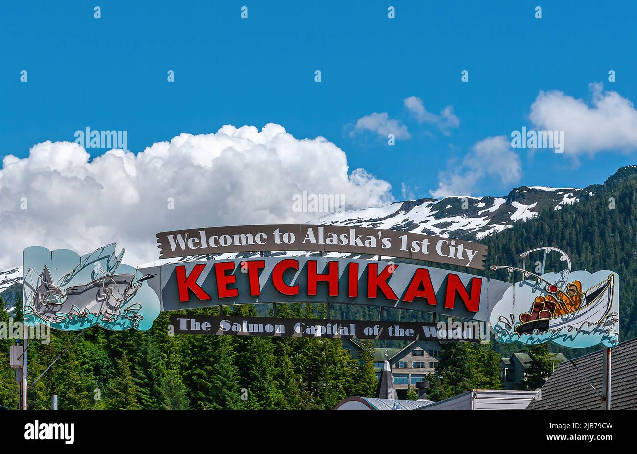 Ketchikan, Alaska, USA - July 17, 2011: Large free standing colorful ...
