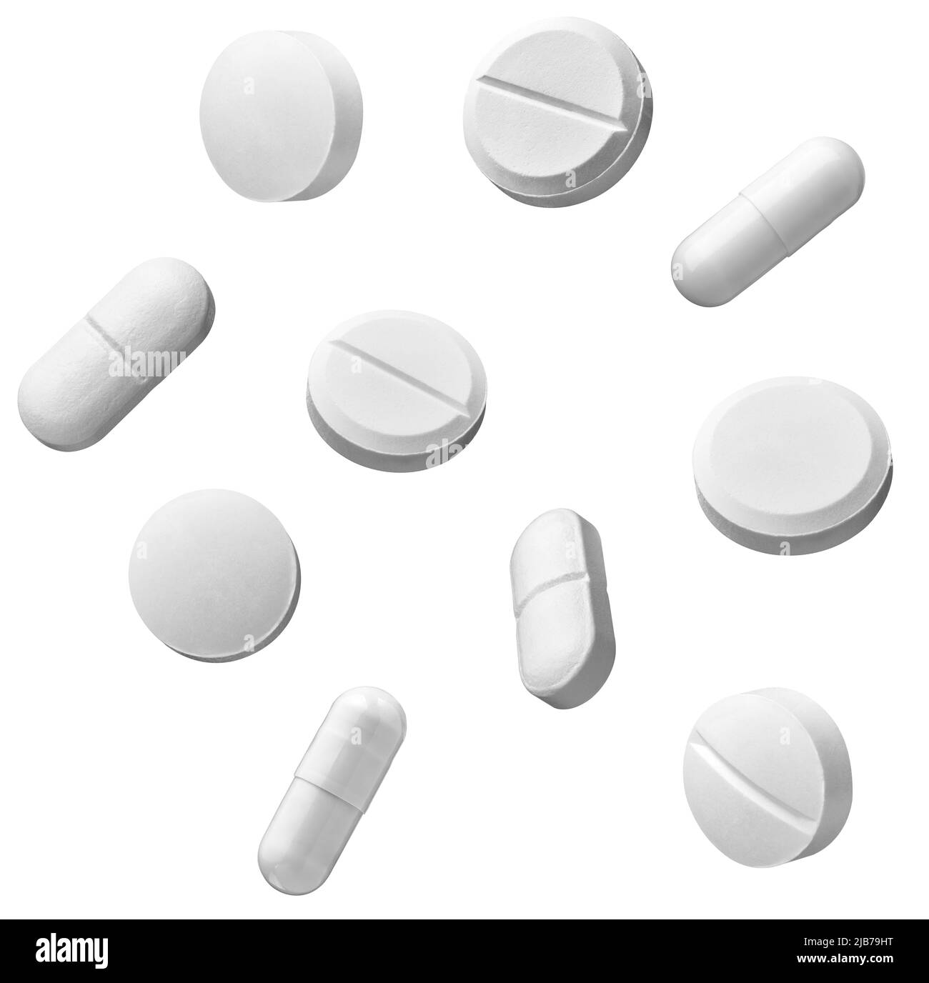 collection of various white pilsl on white background Stock Photo - Alamy