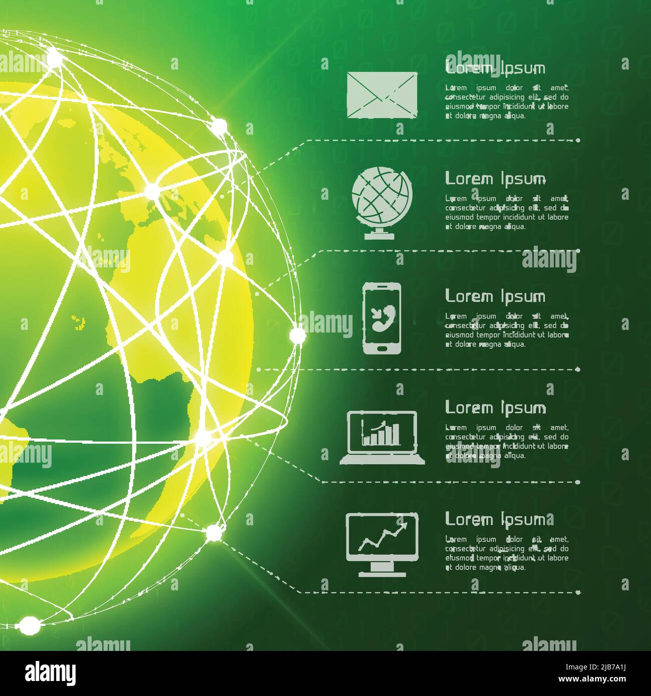 Network globe green sphere earth map background with business icons ...