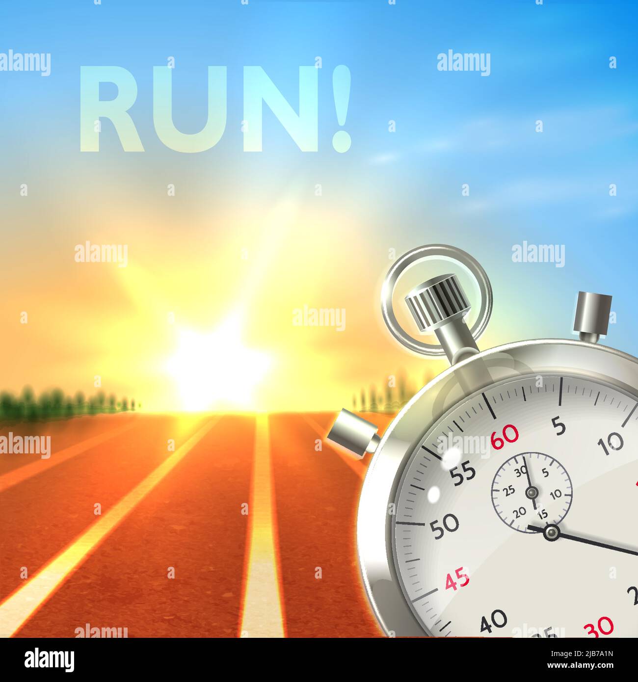 Realistic metallic stopwatch and running track sport poster ...