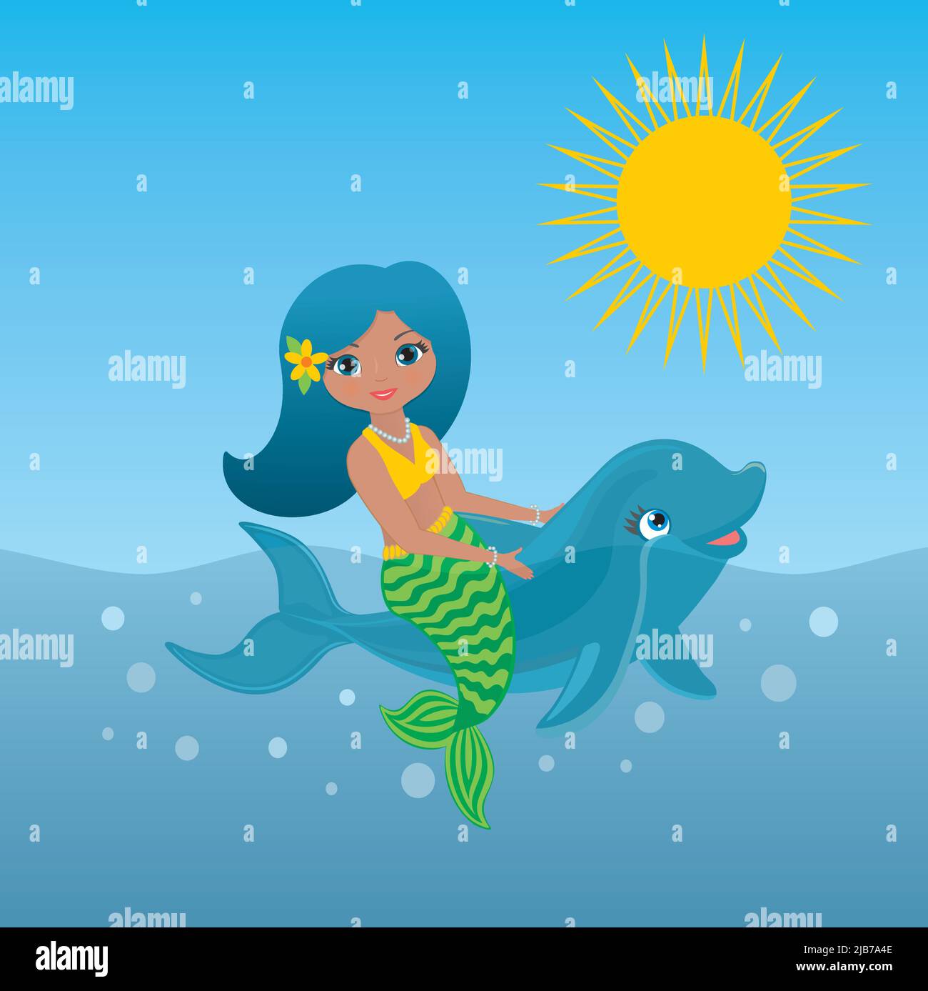 Cute girl riding dolphin Stock Vector Images - Alamy