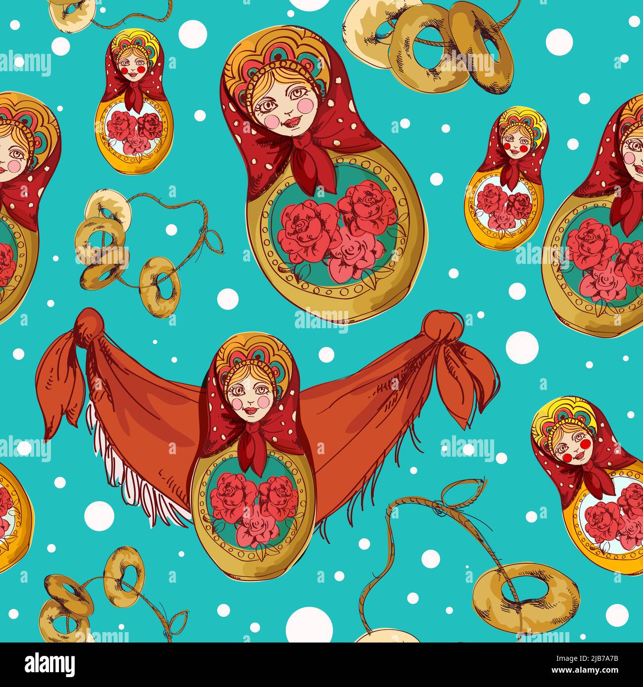 Russian traditional matryoshka folk doll seamless pattern vector ...