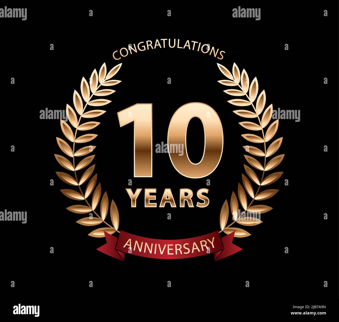 10 years anniversary golden laurel wreath. Anniversary celebration logo ...