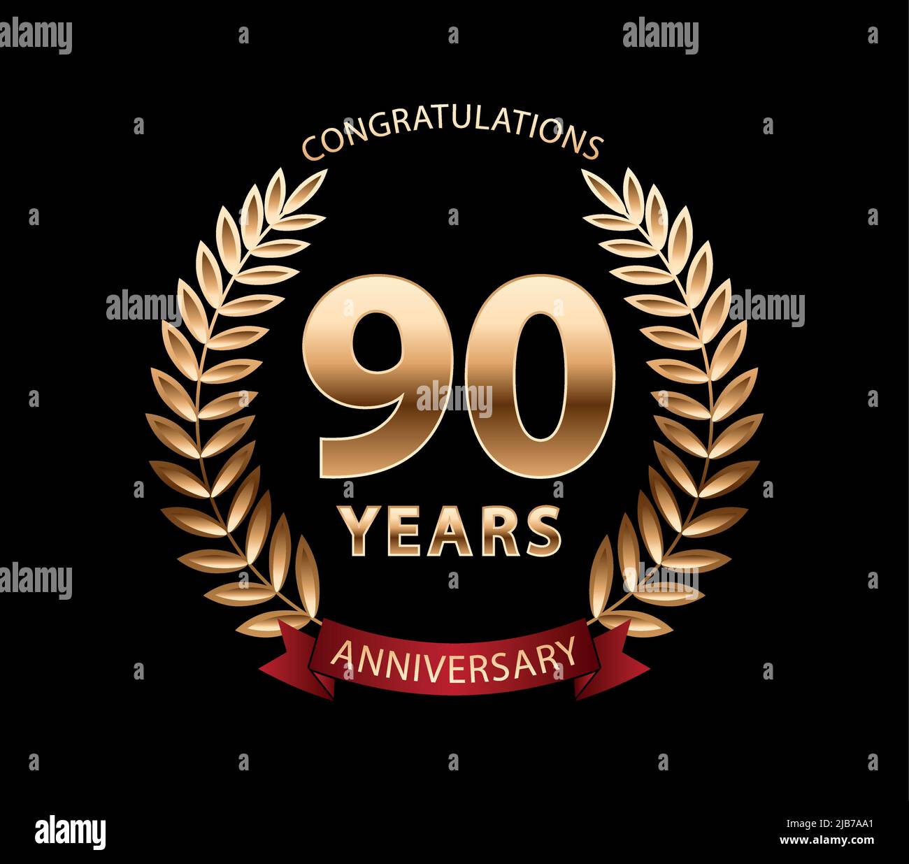 90 years anniversary golden laurel wreath. Anniversary celebration logo ...