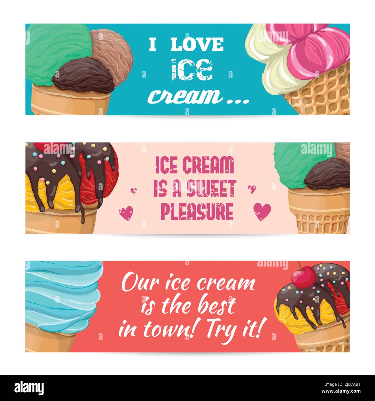 Set of sweet ice-cream banners with different tasty vector illustration ...