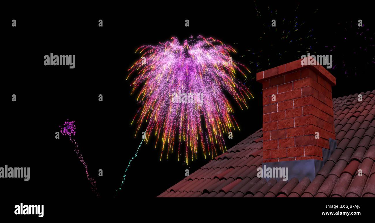 Image of roof and chimney with colourful christmas and new year ...