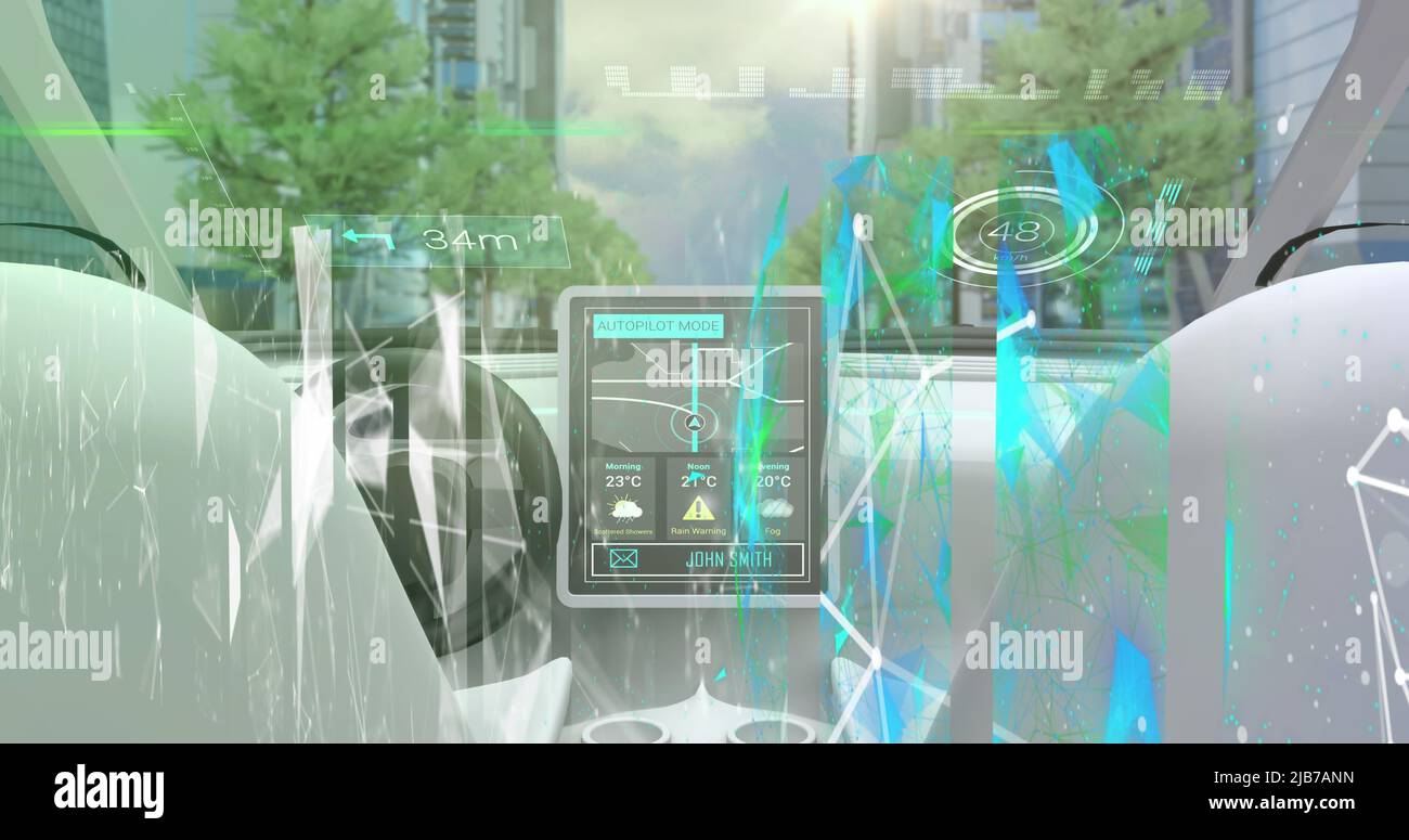 Image of statistics and data processing over self drive car Stock Photo ...