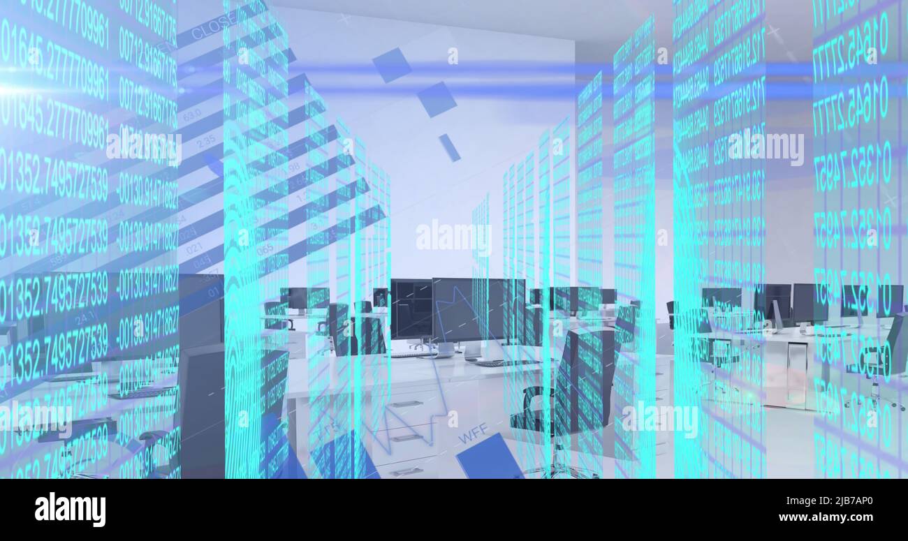 Image of biometric fingerprints and data processing over computers on office desks Stock Photo ...