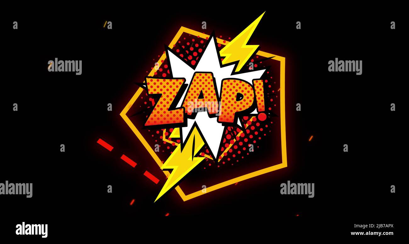 Image of zap text over orange shapes on black background Stock Photo ...