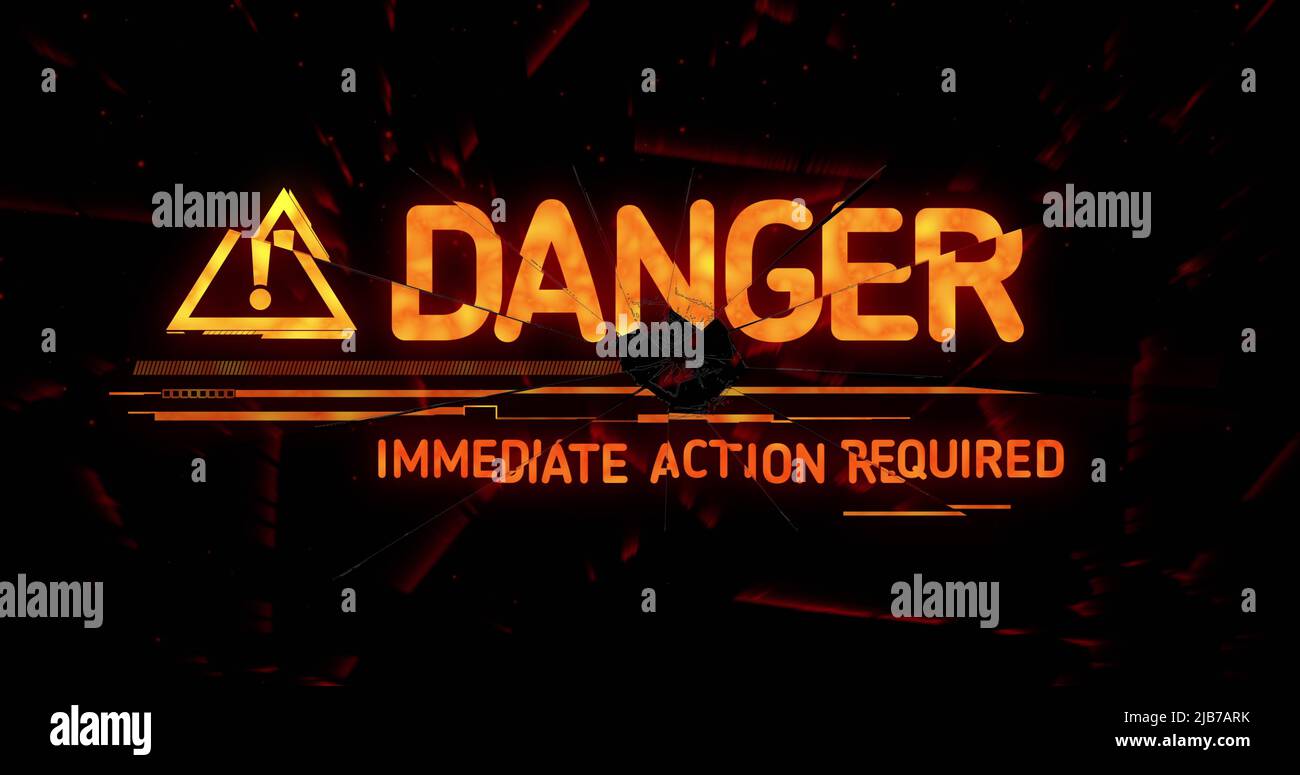 Image of danger sign and text on black background Stock Photo - Alamy